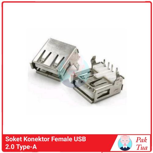 Jual socket konektor usb 2.0 type A female 4pin PCB mount tekuk 90 ...