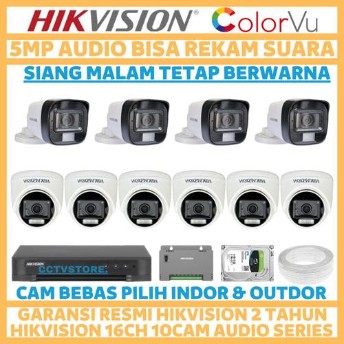 Promo PAKET CCTV HIKVISION 5MP COLORVU 16 CHANNEL 10 KAMERA TURBO HD ...