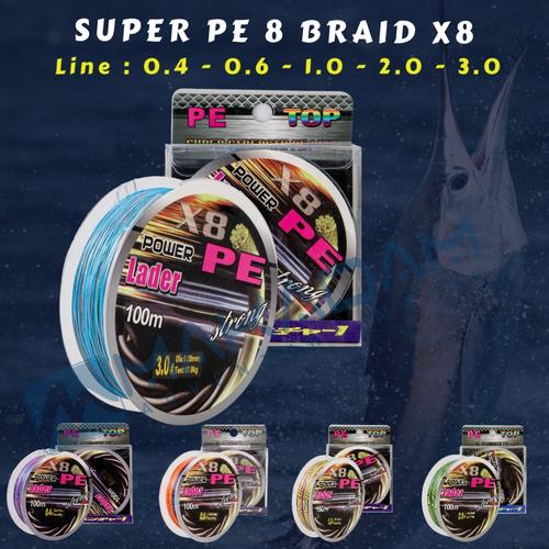 Jual senar benang pancing super kuat PE 8 braid x8 0.4 0.6 1.0 2.0 3.0 ...
