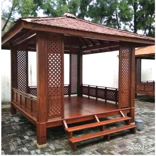 Jual rumah gazebo saung kayu jati minimalis modern mewah ukuran 2,5x2,5 ...