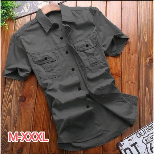 Jual PROMO kemeja casual pria katun kantong 2 lengan pendek size M-3XL ...