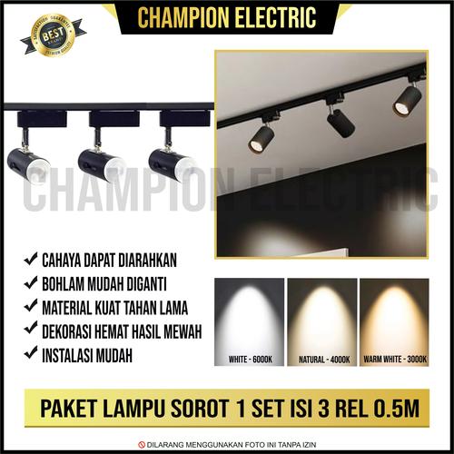 Jual Paket Lampu Sorot 1 set isi 3 Rel 50CM LED Track Rell Light ...