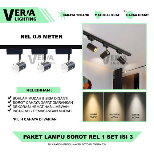 Jual Paket 3 Set Lampu Sorot Plafon Rel LED Spotlight Track Light Rell ...