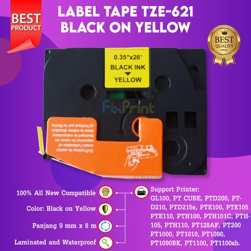 Jual TZE-621 Label Tape 9mm Black On Yellow TZe621 TZe 621 Casette ...
