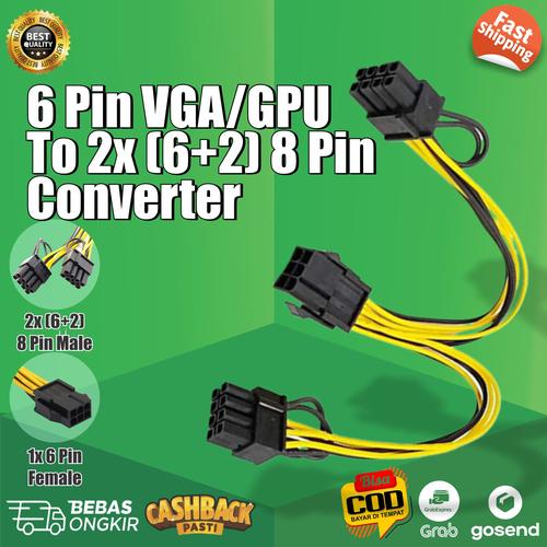 Jual GPU VGA 6 Pin Female to Dual 2X 8 Pin (6+2) Male PSU Power ...