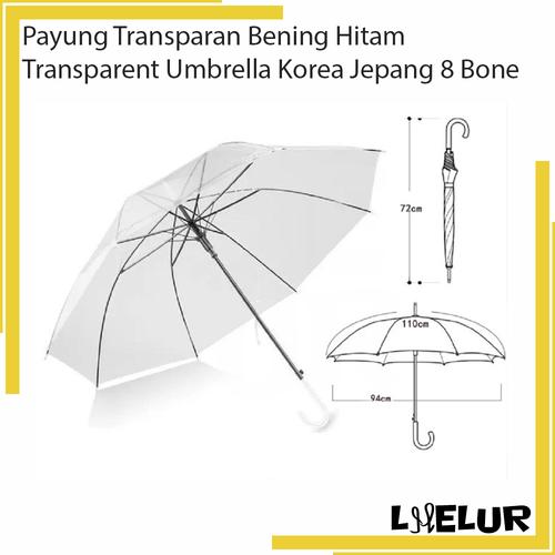 Jual Payung Transparan Bening Hitam Transparent Umbrella Korea Jepang 8 ...