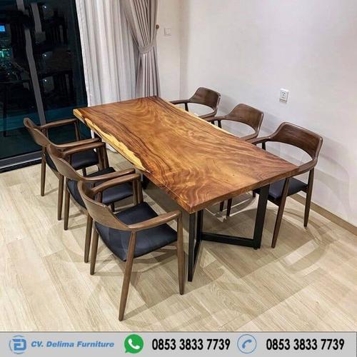 Jual Meja Makan 6 Kursi Minimalis Sisi Rata Kayu Utuh Solid Tanpa ...
