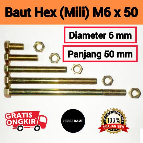 Jual M6 x 50 Baut Mur M6x50 Kuning Hex Besi Galvanis Kunci 10 Drat Halus - Kota Medan - Pusat ...