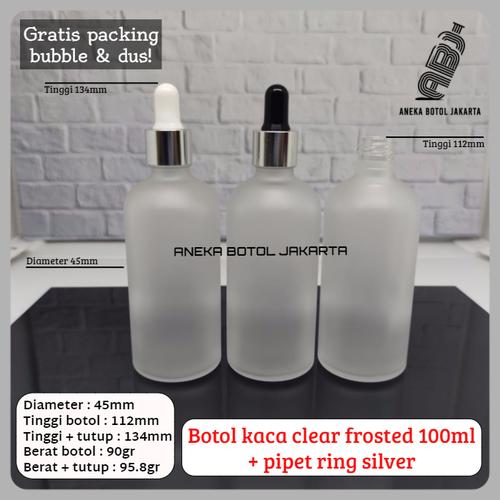 Jual Botol kaca serum clear frosted 100ml pipet tetes ring silver ...