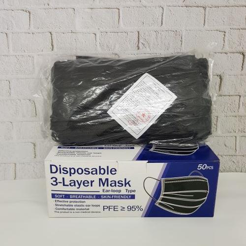 Jual Masker Earloop 3ply Hitam disposable Kartonan / Masker Hitam isi ...