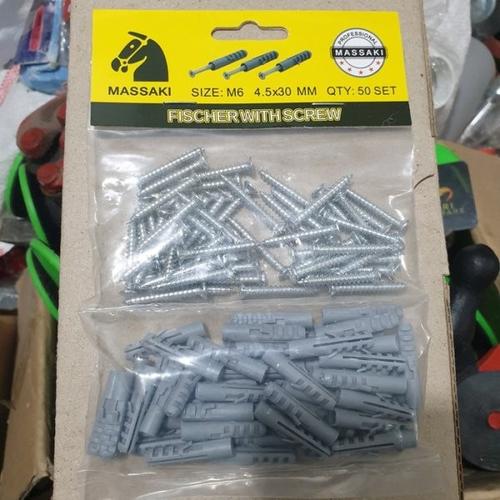 Jual Piser + Sekrup Baut M6 4.5x30mm Wall Plug with Screw isi 50 Set ...