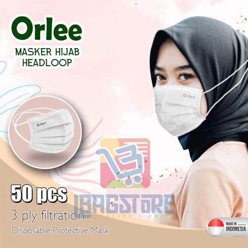Jual Masker Headloop Hijab 3 Ply 3Ply Kepala Kemenkes ORLEE isi 50 pcs ...