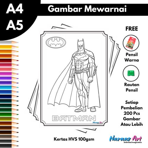 Jual Gambar Mewarnai Karakter BATMAN Gambar Sketsa Bukan Buku Superhero ...