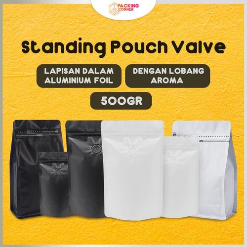 Jual STANDING POUCH VALVE PLASTIK KLIP KEMASAN KOPI ZIP FLAT BOTTOM 500 ...