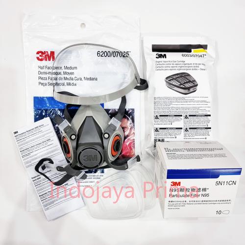 Jual 3M 6200 Mask Respirator + 3M 6003 Cartridge + 3M 5N11 (10PCS) SET ...