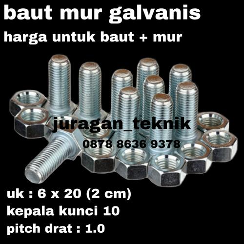 Jual mur baut M6 x 20mm / bmp M6 x 2 cm galvanis / baut mur murah 6 mm ...