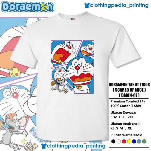 Jual Kaos Doraemon Takut Tikus Scared of Mice Mouse Anime Manga T-Shirt ...