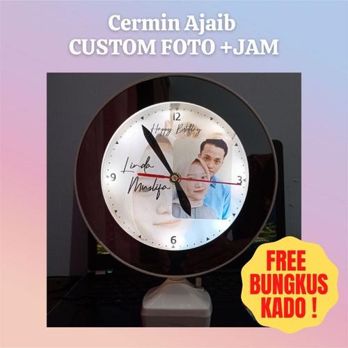 Jual SEHARI JADI jam meja cermin magic ajaib hadiah kado custom ulang ...