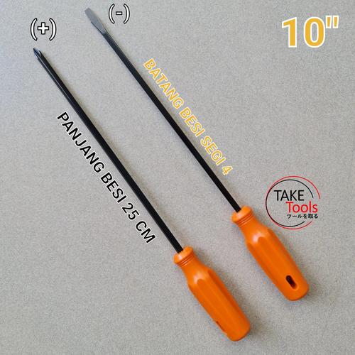 Jual Obeng Panjang 10 INC Besi Segi 4 Panjang 25 CM Gagang Orange ...