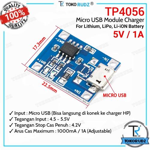 Jual Modul Micro USB Charger 5V 1A Lithium Baterai 18650 TP4056E ...