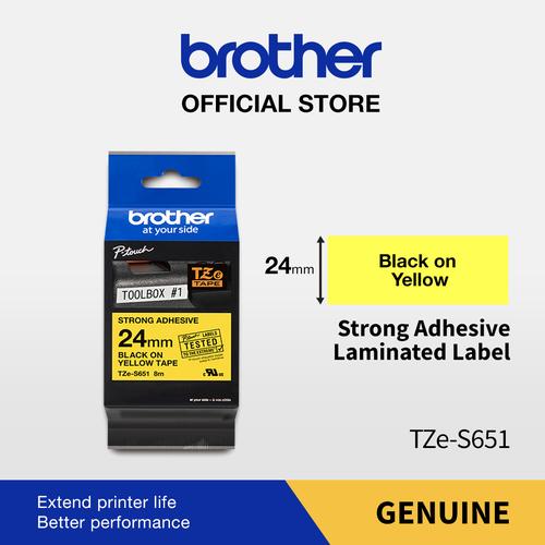 Promo Brother Label Tape TZe-S651 24mm Strong Adhesive Black on Yellow ...