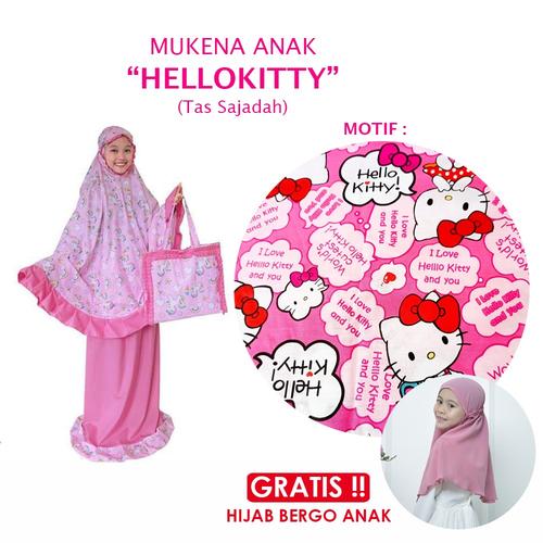 Jual Mukena Set Anak Motif Kartun Hello Kitty Katun Free Hijab Bergo ...