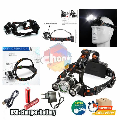 Jual taffled power headlamp 3 led cree 5000 lumens/senter kepala/senter ...