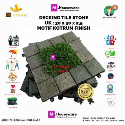 Jual Lantai Batu Alam Andesit Motif Kotak mix Rumput / Decking Tile ...