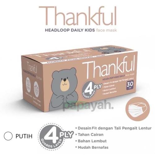 Jual Masker THANKFUL Daily Face Mask Anak 4ply Headloop - Kid,H5s,Putih ...
