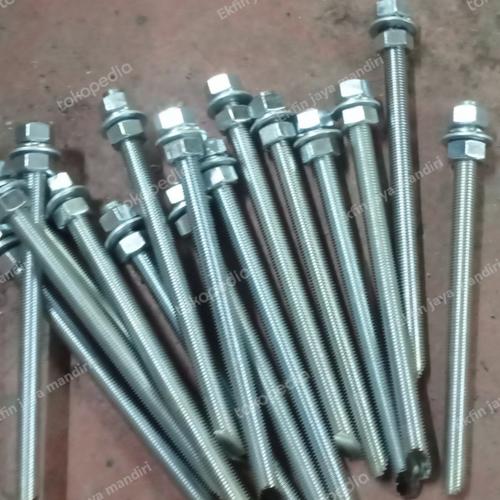 Jual chemical anchor bolt Beton | M12 x 180 mm 2mur + 2ring | galvanis ...