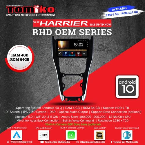 Jual Head Unit Android Tomiko Toyota Harrier 2015-2020 RAM 4GB/64GB ...
