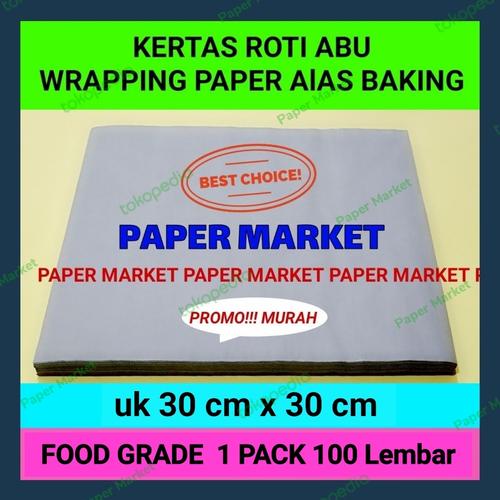 Jual KERTAS ROTI ABU WRAPPING PAPER 32 GSM 30cm x 30cm - 1 PACK 100 ...