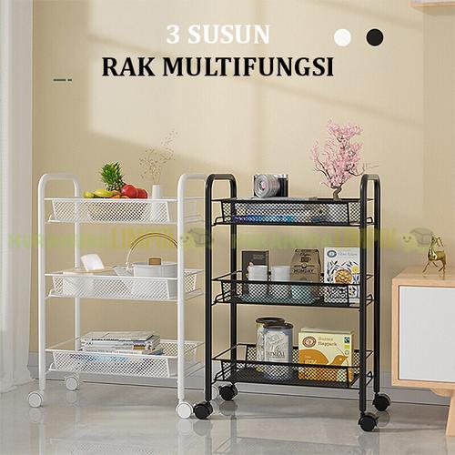 Jual Rak Dorong 3 Tingkat Rak Serbaguna Salon Organizer Dapur Roda Besi ...
