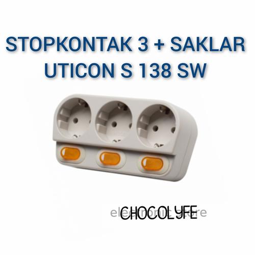 Jual COLOKAN CABANG 3 LOBANG UTICON / STOP KONTAK 3 LUBANG + SAKLAR ...