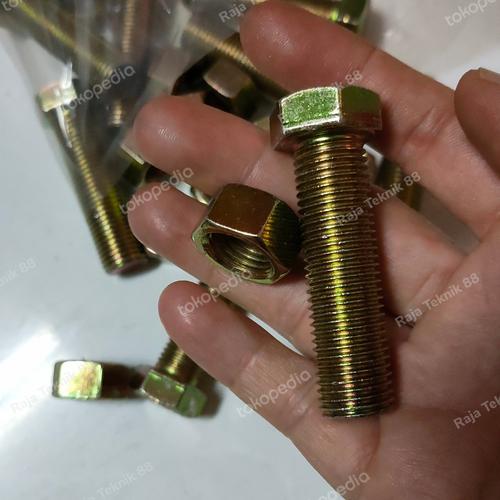 Jual baut mur drat halus m14x50 k19/baut mur m14x50 drat halus kuning ...