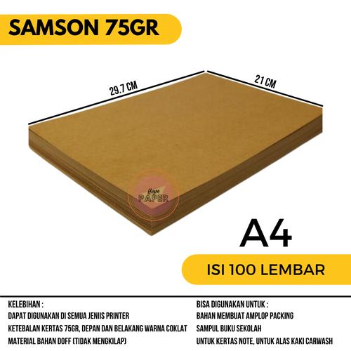 Jual Kertas Samson Coklat A4 75 gr isi 100 lbr / Kertas Sampul Buku - Pura 80gr - Kota Bekasi ...