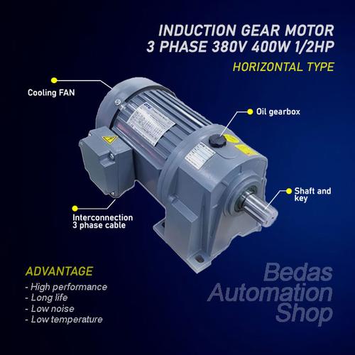 Jual Motor gearbox horizontal 400W II 0.4KW II 1/2HP II shaft 28mm II ...