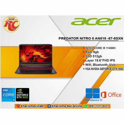 Jual Laptop Gaming Acer Predator Nitro 5 AN515-57-5SXN Core i5 11400H ...