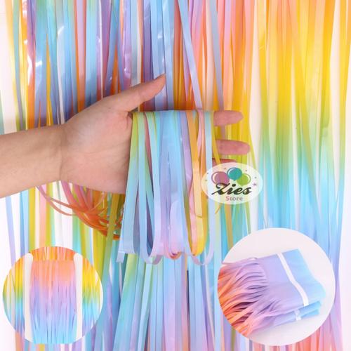 Jual tirai rumbai foil pastel / backdrop foil background rainbow pastel ...