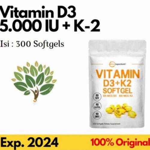 Jual VITAMIN D3 5000 IU + K2 isi 300 Sofgel Microingredients Vitamin D3 +K2 - Jakarta Selatan ...