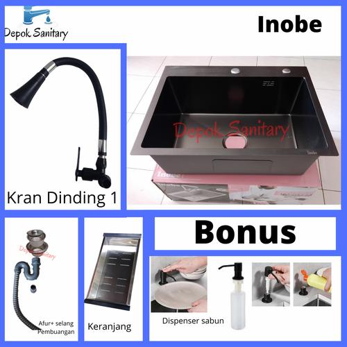 Jual Paket Kitchen sink stainless black 6045 plus kran dinding ...