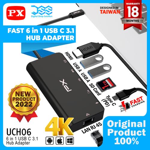 Promo Hub Converter USB Type C 3.1 to HDMI 4K LAN USB 6 in 1 PX UCH06 ...
