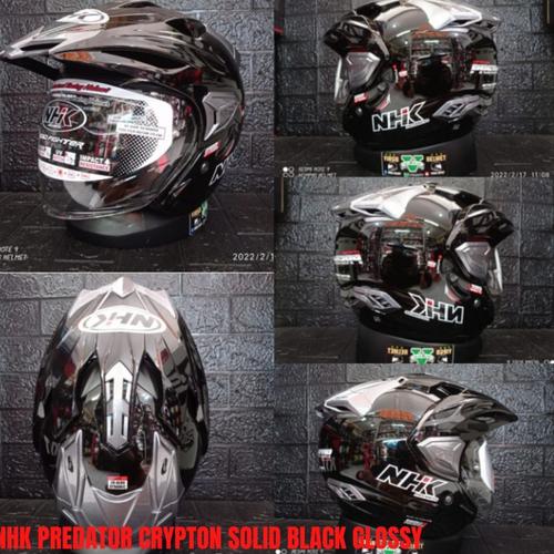 Jual NHK HELM PREDATOR CRYPTON SOLID BLACK GLOSSY DOUBLE VISOR SNI - M ...