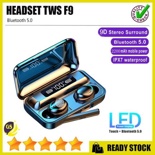 Jual Headset Bluetooth TWS-F9 Tahan Air Headset TWS F9 Earphone 5.0 ...