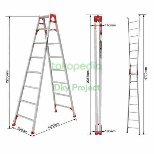 Promo TANGGA ALUMINIUM LIPAT 8 STEP 2 Fungsi 150 Kg Heavy Duty ...