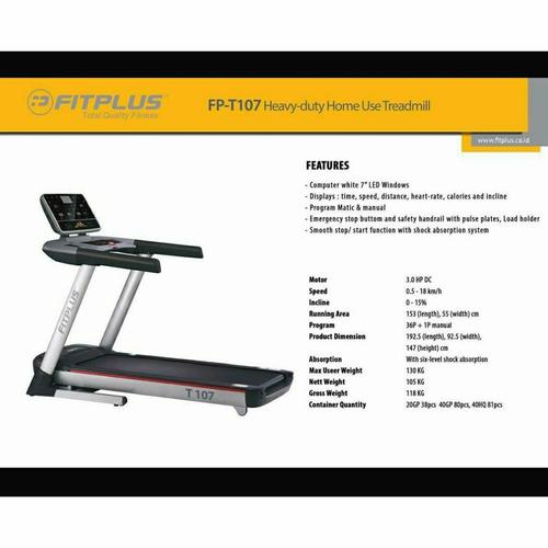 Jual Treadmill Semi Commercial Fit Plus 3HP max. 130kg berat pengguna ...