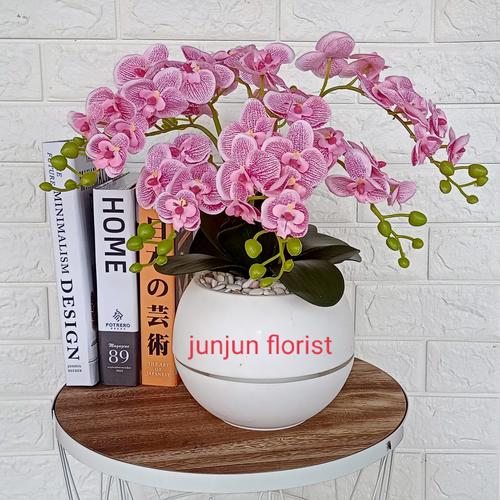 Jual bunga anggrek artificial pot bola//bunga anggrek hias dekorasi ...