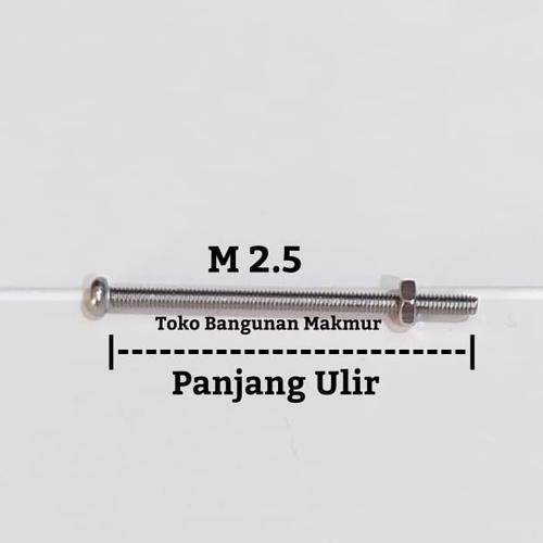 Jual Baut M2.5 + Mur JP 35mm 40mm 45mm 50mm Stainless 304 isi 5 set ...
