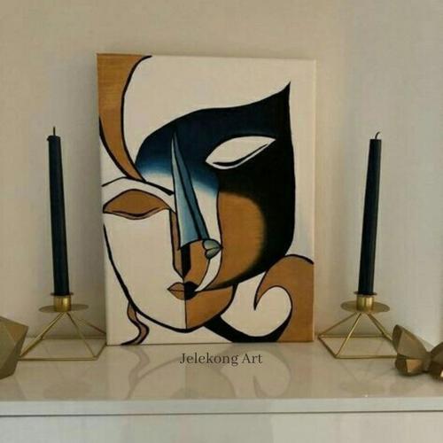 Jual Lukisan Minimalis Modern Topeng Asli Lukisan Tangan Bonus Frame ...