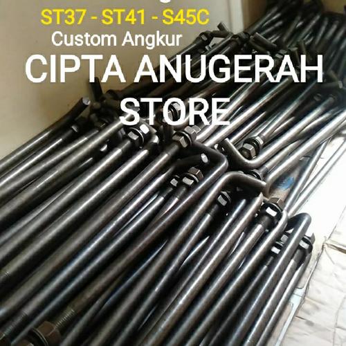 Jual angkur L m22x50 cm S45C 2 mur + 2 ring/ angkur L m22 x 50 / 22 x ...